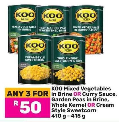 KOO Mixed Vegetables in Brine OR Curry Sauce, Garden Peas in Brine ...