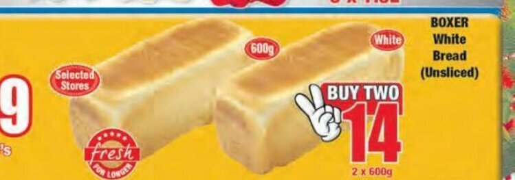Boxer White Bread 2 x 600g offer at Boxer