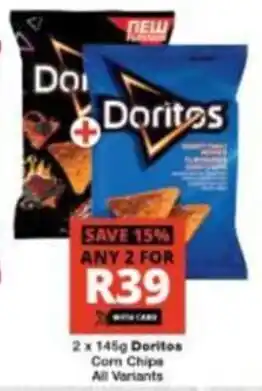Doritos Corn Chips All Variants 2 x 145 g offer at Checkers