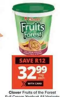 Clover Fruits of the Forest Full Cream Yoghurt offer at Checkers
