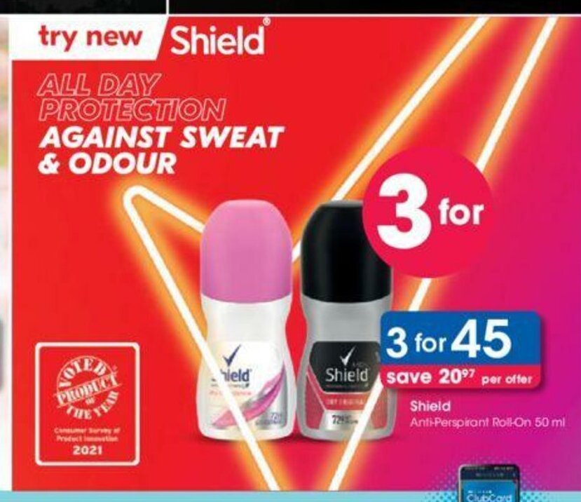 Shield Anti-Perspirant Roll-On 50ml offer at Clicks