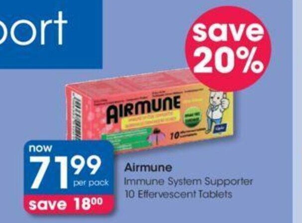 Airmune Immune System Supporter 10 Effervescent Tablets offer at Clicks