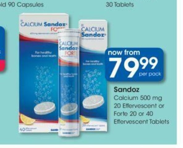 Sandoz Calcium 500 mg 20 Effervescent or Forte 20 or 40 Effervescent ...
