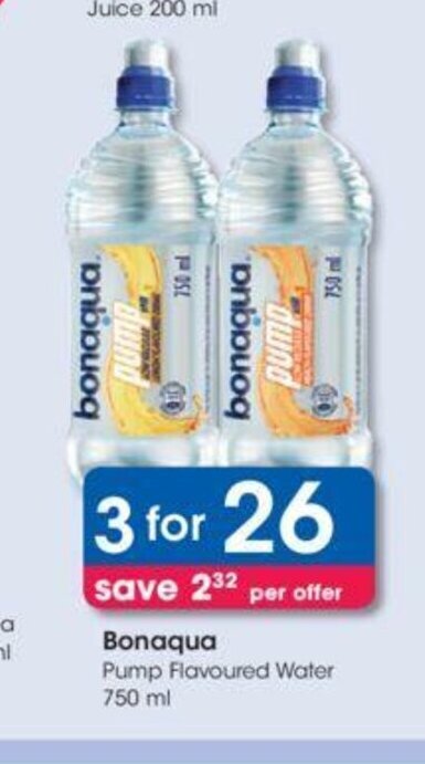 Bonaqua Pump Flavoured Water 750 ml offer at Clicks