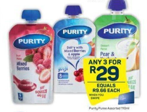 Purity Puree Assorted 110ml offer at Pick n Pay