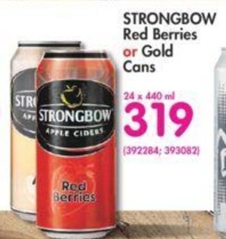 Strongbow Red Berries or Gold Cans 24 x 440ml offer at Makro