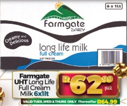 Farmgate UHT Long Life Full Cream Milk 6x1lt offer at Take 'n Pay