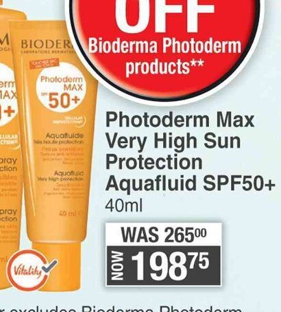 Photoderm Max Very High Sun Protection Aquafluid SPF50+ 40ml offer at ...