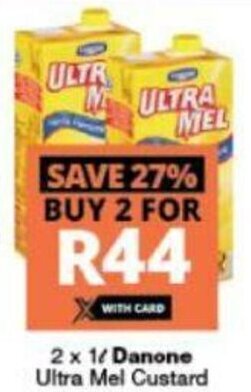 Danone Ultra Mel Custard 2x1L offer at Checkers