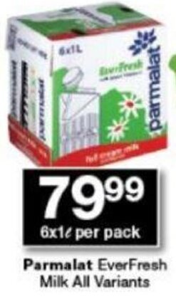 Parmalat EverFresh Milk All Variants 6x1L offer at Checkers
