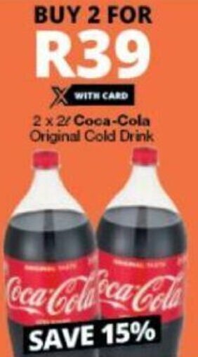 Coca-Cola Original Cold Drink 2 x 2L offer at Checkers