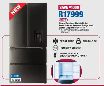 DEFY Black Brushed Metal-Finish French-Door Freezer Fridge with Water ...