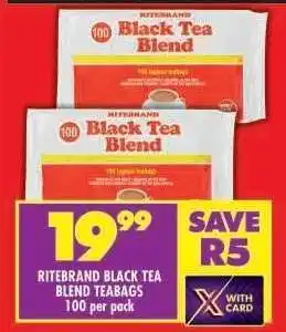 Ritebrand black tea blend teabags offer at Shoprite