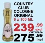 Country Club Cologne Original 6 x 100ml offer at Arrow Cash And Carry