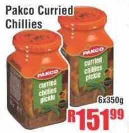 Pakco Curried Chillies 6x350g offer at Devland Cash And Carry