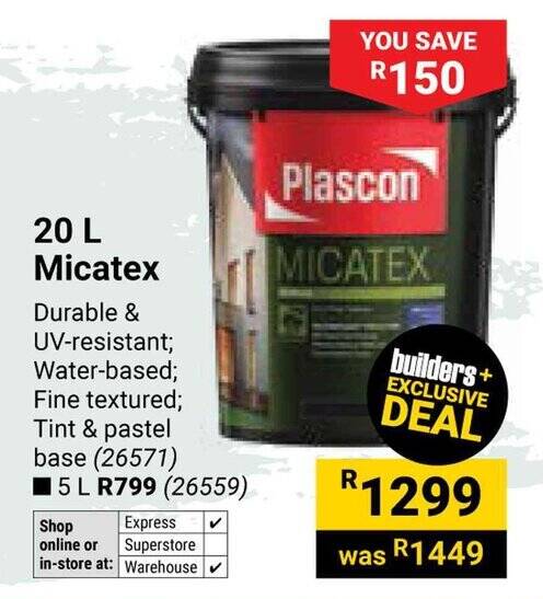 Micatex specials at Builders Warehouse – Aug 2025