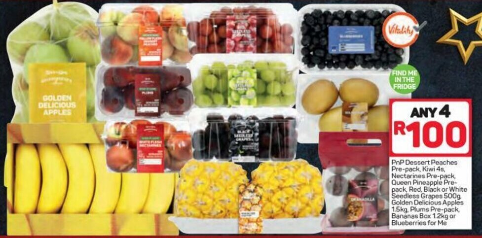 PnP Dessert Peaches Pre-Pack, Kiwi 4s offer at Pick n Pay