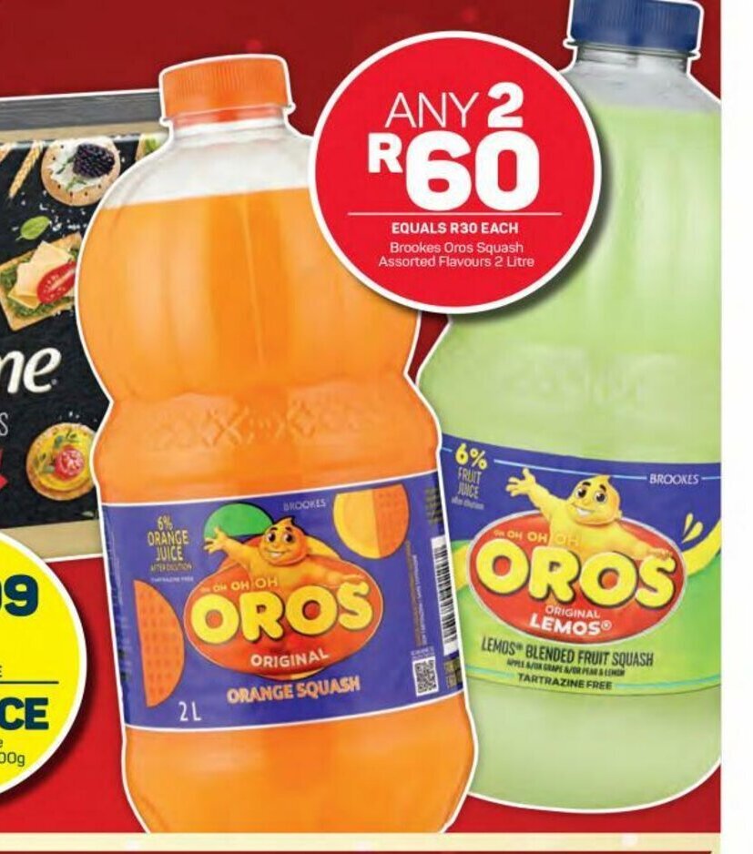Brookes Oros Squash Assorted Flavours 2 Litre offer at Pick n Pay