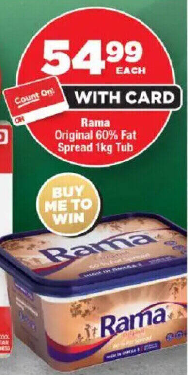 Rama Original 60% Fat Spread Tub 1 kg offer at OK Foods