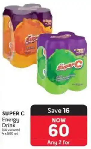 SUPER C Energy Drink 2 x 4 x 500 ml offer at Makro