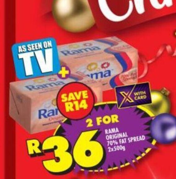 Rama Original 70% Fat Spread 2x500g offer at Shoprite
