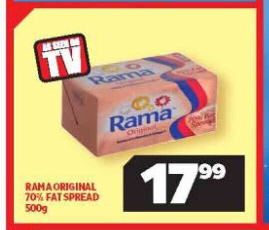 Rama Original 70% Fat Spread 500g offer at Usave