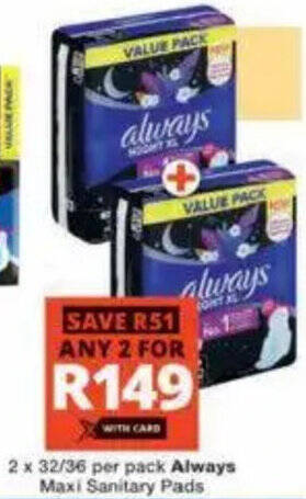 Sanitary pads specials at Checkers – Oct 2025