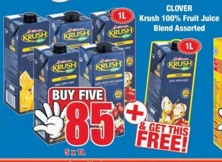 Clover Krush 100% Fruit Juice Blend Assorted 5x1L offer at Boxer