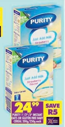 PURITY 1st/2nd/3rd INSTANT OATS OR GLUTEN FREE BABY CEREAL 200g/250g ...