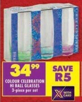 Colour celebration hi ball glasses offer at Shoprite