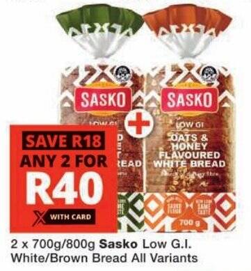 Sasko Low G.I. White/ Brown Bread All Variants offer at Checkers