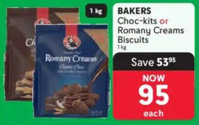 BAKERS Choc-kits or Romany Creams Biscuits 1 kg offer at Makro