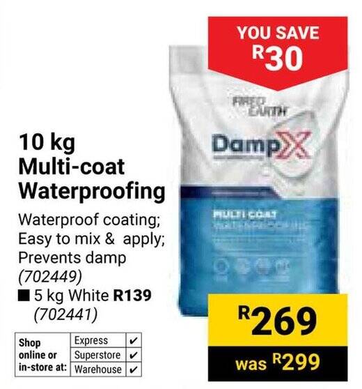 Fired Earth Multi-coat Waterproofing 10 kg offer at Builders Warehouse