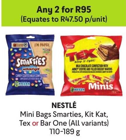 NESTLÉ Mini Bags Smarties, Kit Kat, Tex or Bar One offer at Makro