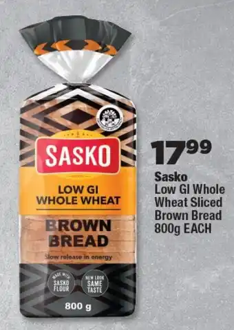 Sasko Low GI Whole Wheat Sliced Brown Bread 800 g offer at OK Foods