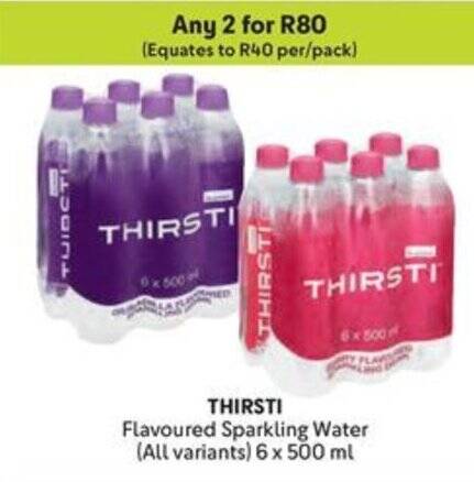 THIRSTI Flavoured Sparkling Water 2 x 6 x 500 ml offer at Makro