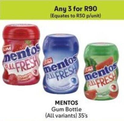 MENTOS Gum Bottle 3 x 35's offer at Makro