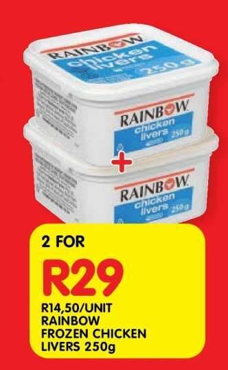 RAINBOW FROZEN CHICKEN LIVERS 250g offer at Shoprite