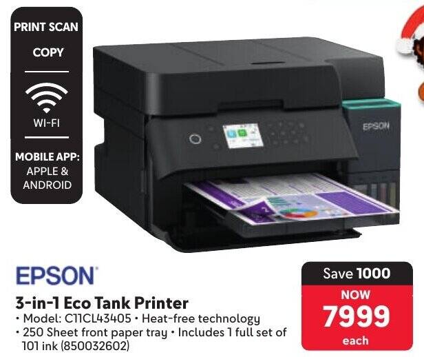 EPSON 3-in-1 Eco Tank Printer offer at Makro