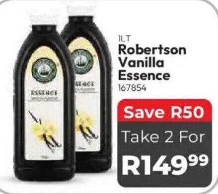 Robertson Vanilla Essence 2 x 1 lt offer at Crazy Plastics