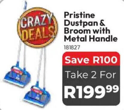 Pristine Dustpan & Broom with Metal Handle offer at Crazy Plastics