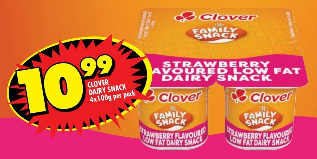 Clover dairy snack 4 x 100 g offer at Shoprite