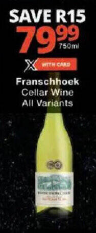 Franschhoek Cellar Wine All Variants 750 ml offer at Checkers