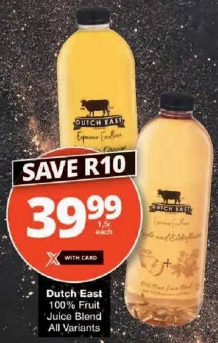 Dutch East 100% Fruit Juice Blend All Variants 1.5 L offer at Checkers