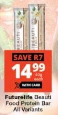 Futurelife Beauti Food Protein Bar All Variants 40 g offer at Checkers