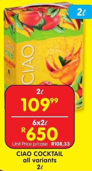 Ciao cocktail 2 L offer at Shoprite Liquor