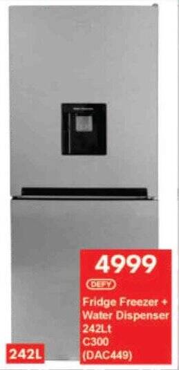 Defy Fridge Freezer + Water Dispenser C300 offer at President Hyper