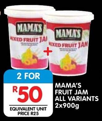 Mama's fruit jam all variants 2 x 900 g offer at Shoprite