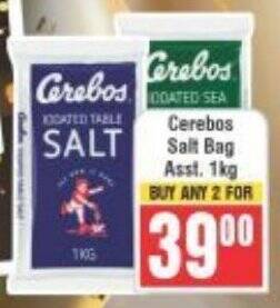 Cerebos Salt Bag 2 x 1 kg offer at Frontline