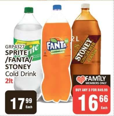 SPRITE/FANTA/STONEY Cold Drink 2lt offer at KitKat Cash and Carry